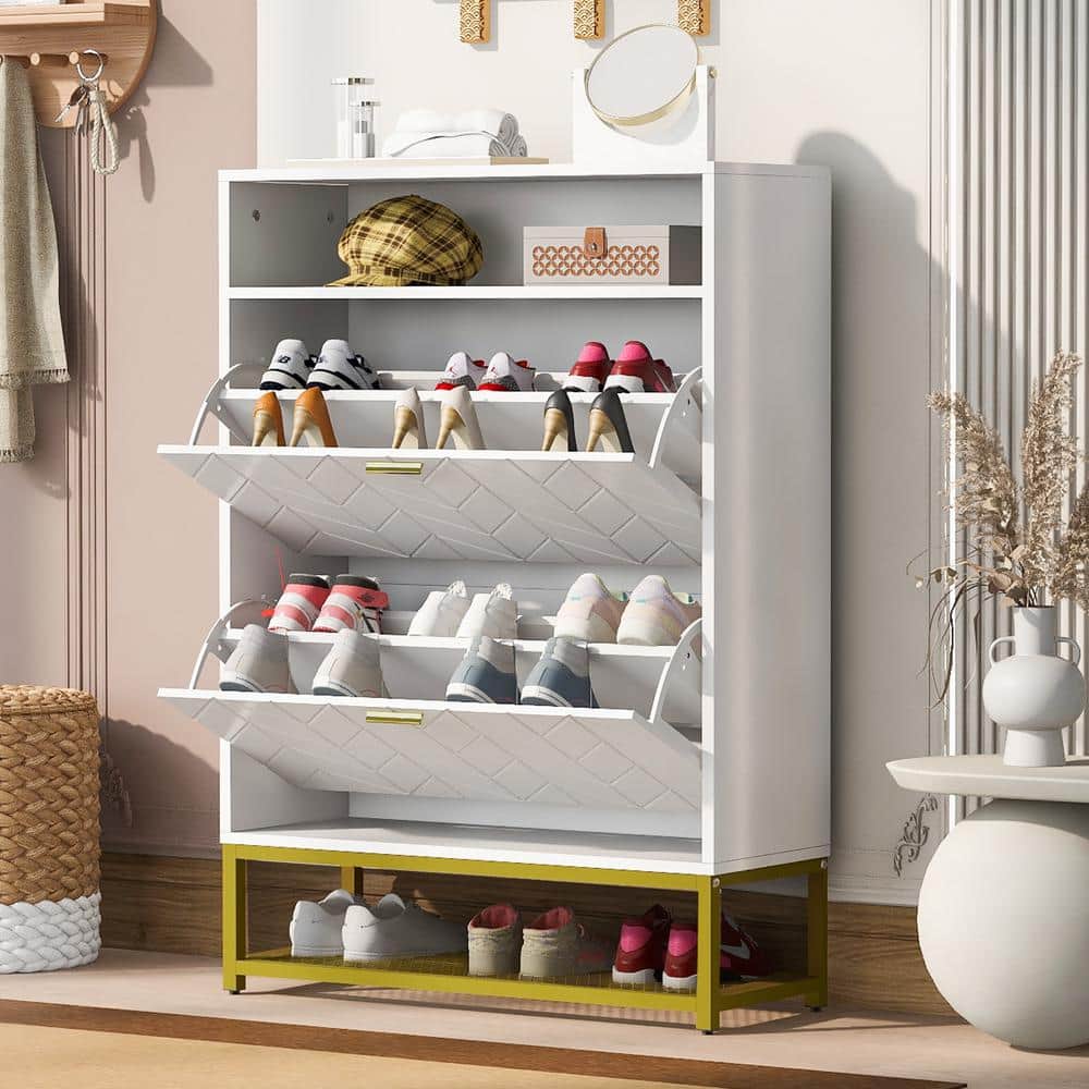 Harper & Bright Designs 44.9 in. H x 31.5 in. W White Wood Shoe Storage ...