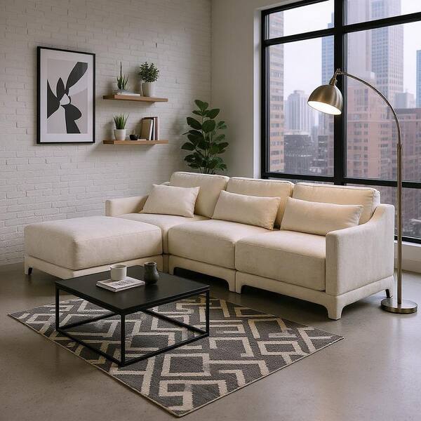 Homy Casa XGMDZB 61 in. Straight Arm 4-Piece Chenille Modular Sectional Sofa with Comfort and 3 ...