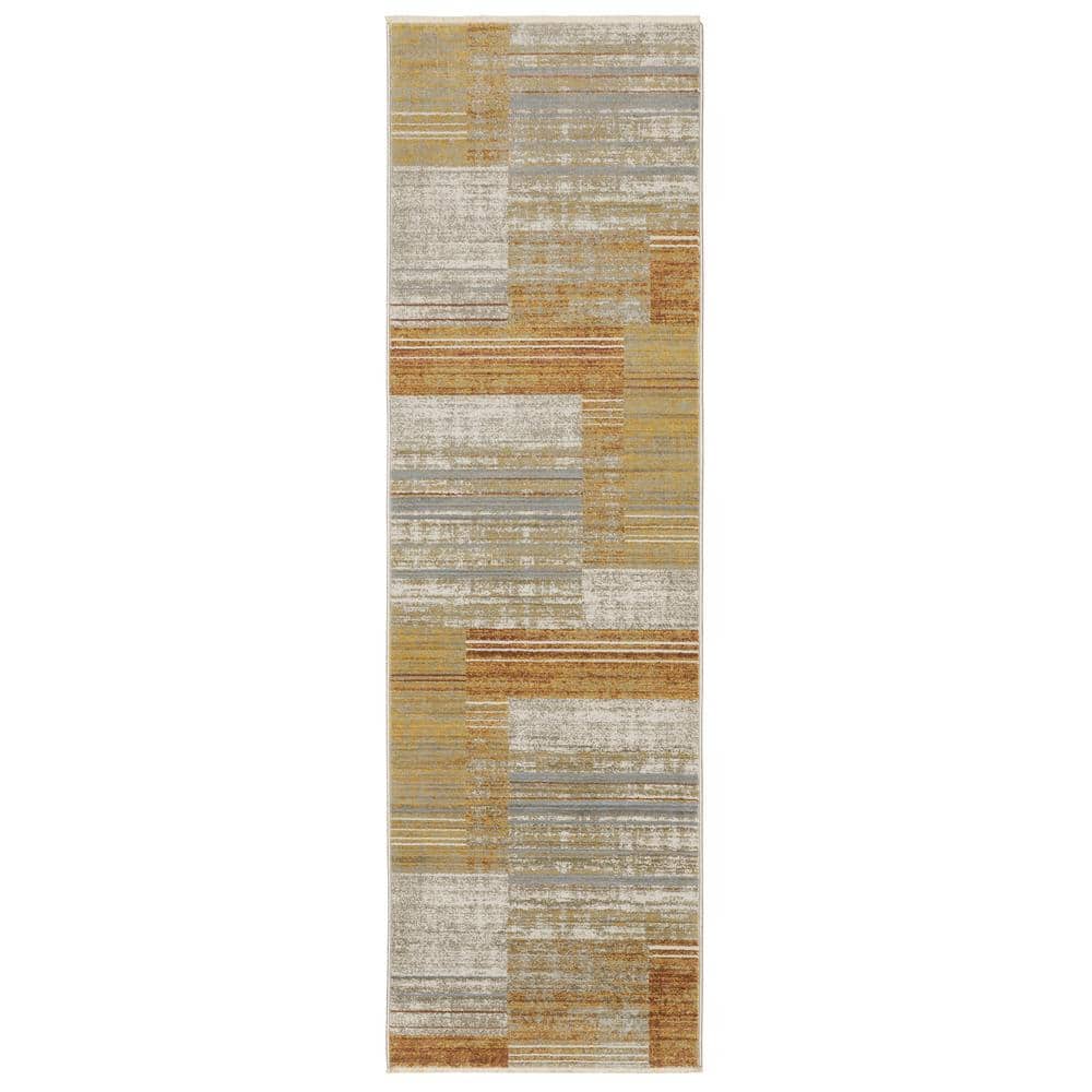 AVERLEY HOME Brooker Rust/Gold 2 ft. x 8 ft. Distressed Geometric ...