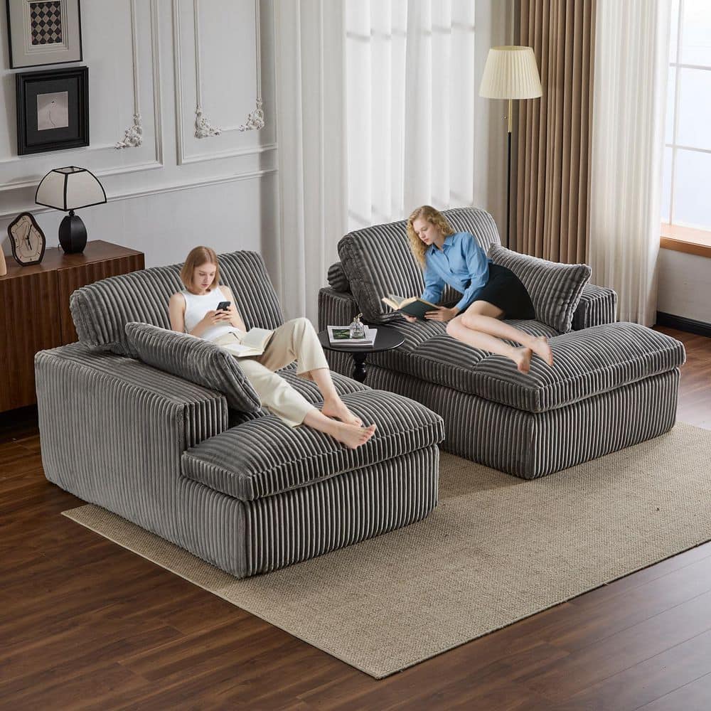 Nestfair 82.68 in. W Square Arm Corduroy Square Sectional Sofa in. Grey ...