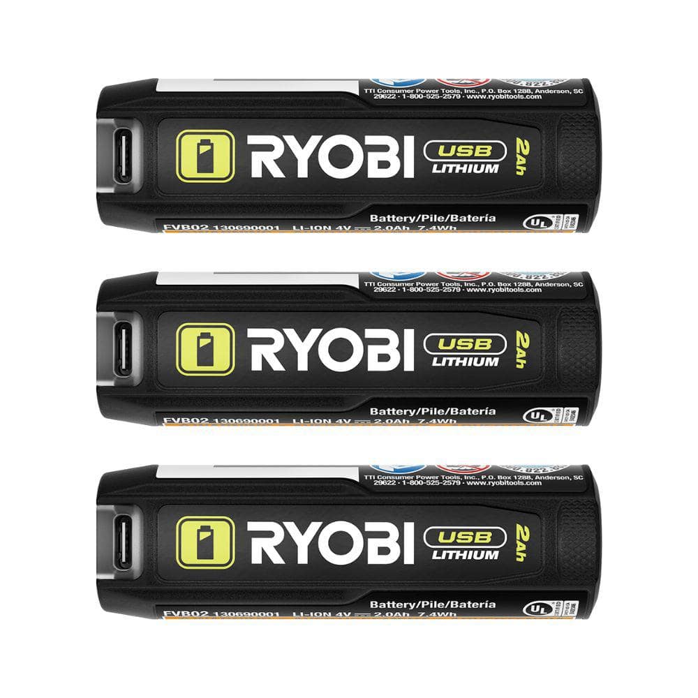 RYOBI USB Lithium 2.0 Ah Lithium Rechargeable Battery (3-Pack) FVB02-3 ...
