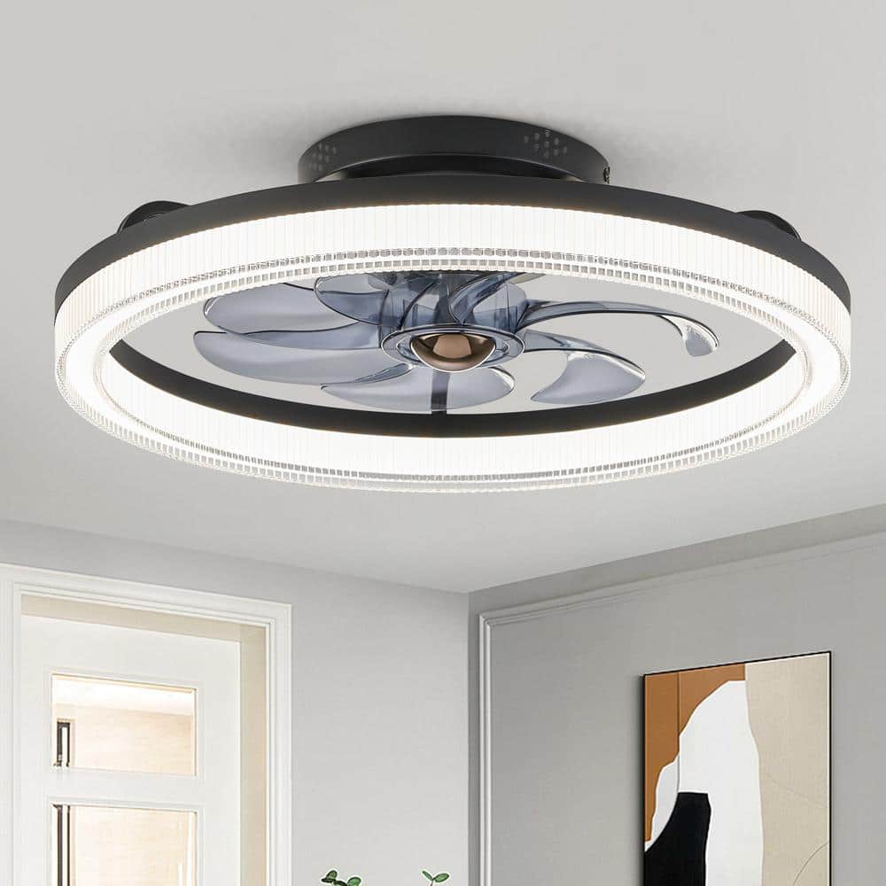 WDETR 20 in. LED Indoor Black Low Profile Ceiling Fan with Dimmable ...
