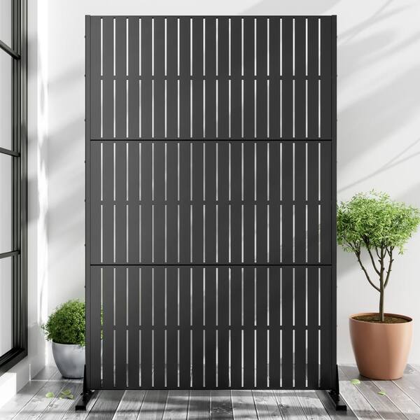 Lirago 72 in. x 47 in. Black Privacy Screen Galvanized Freestanding ...