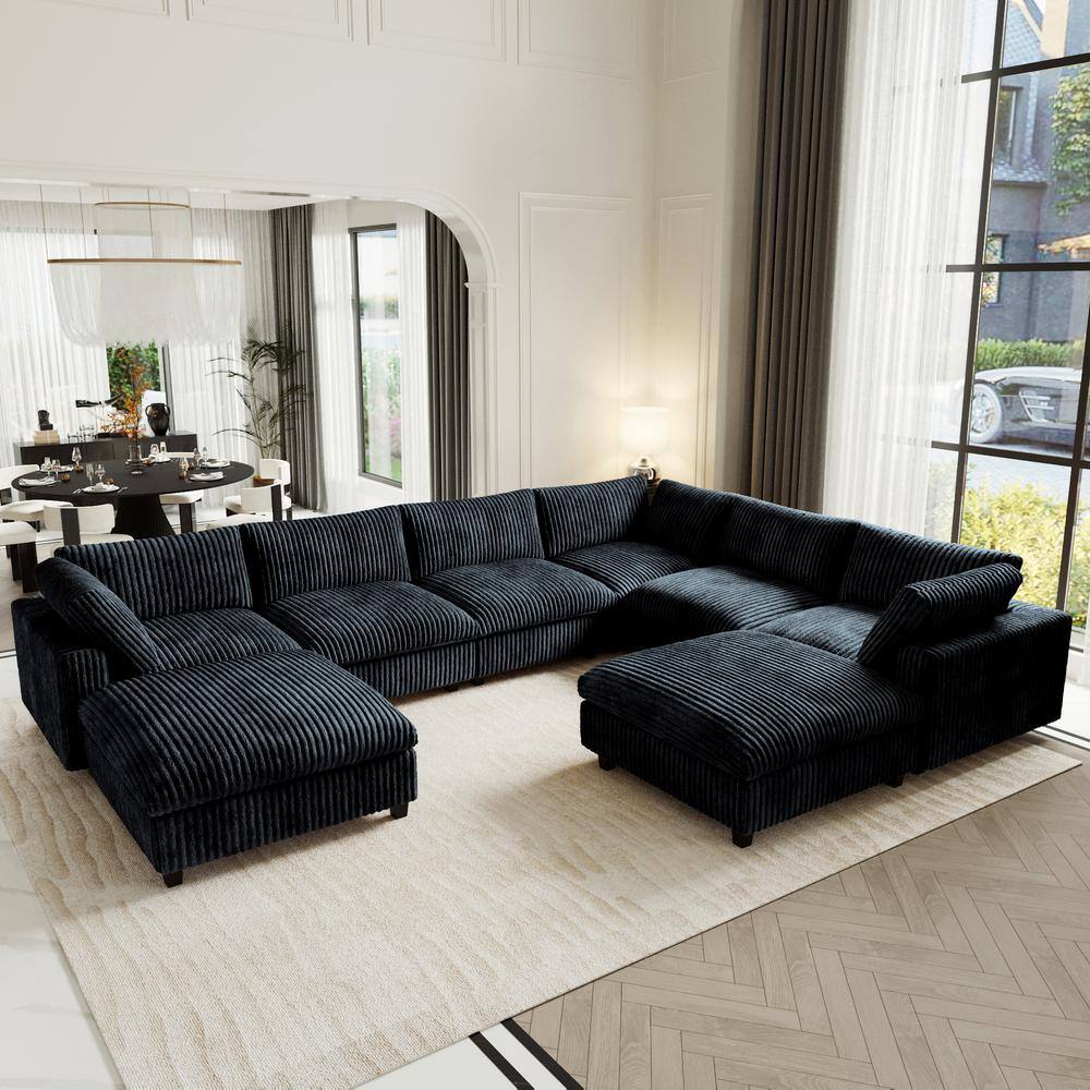 Magic Home Large 157 in. Square Arm Faux Rabbit Fur Velvet L-Shaped ...