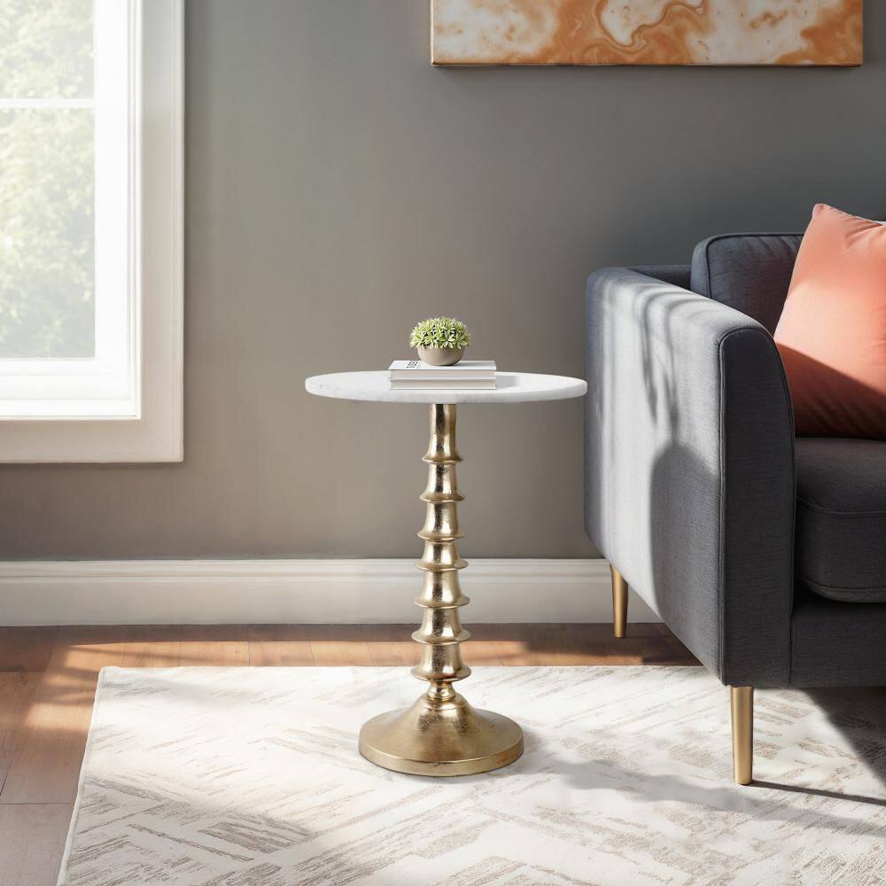 Liv & Skye 16 in White Round Marble Layered Lilypad Accent Table 21518 ...