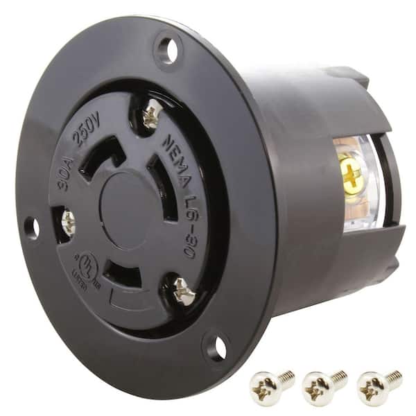 AC WORKS 30A 250V L6-30R Flanged Outlet UL and C-UL Listed ASOUL630R-G ...