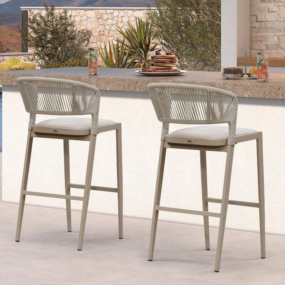 PURPLE LEAF Modern Aluminum Low Back Rattan Bar Height Outdoor Bar ...