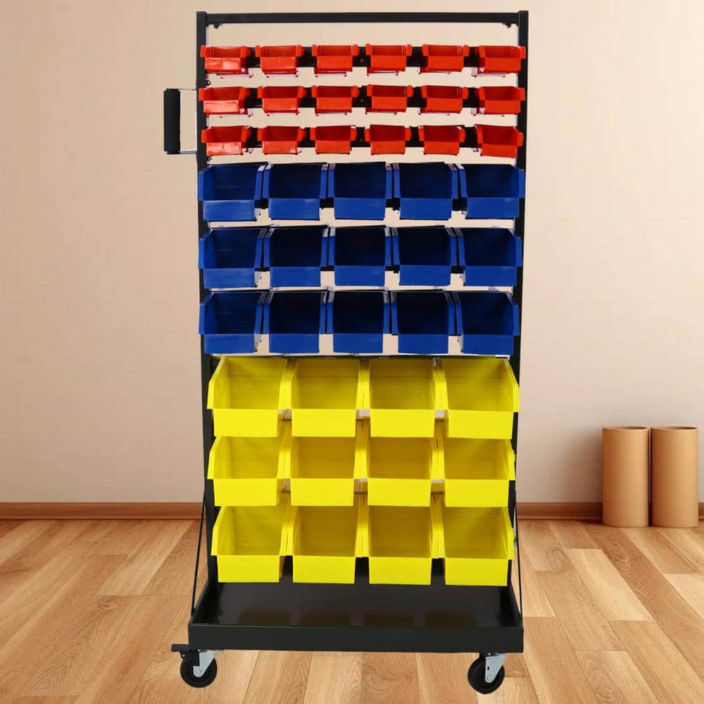 Tileon 9-Tier Dual-Sided Rolling Storage Rack with 90 Parts Bin and ...