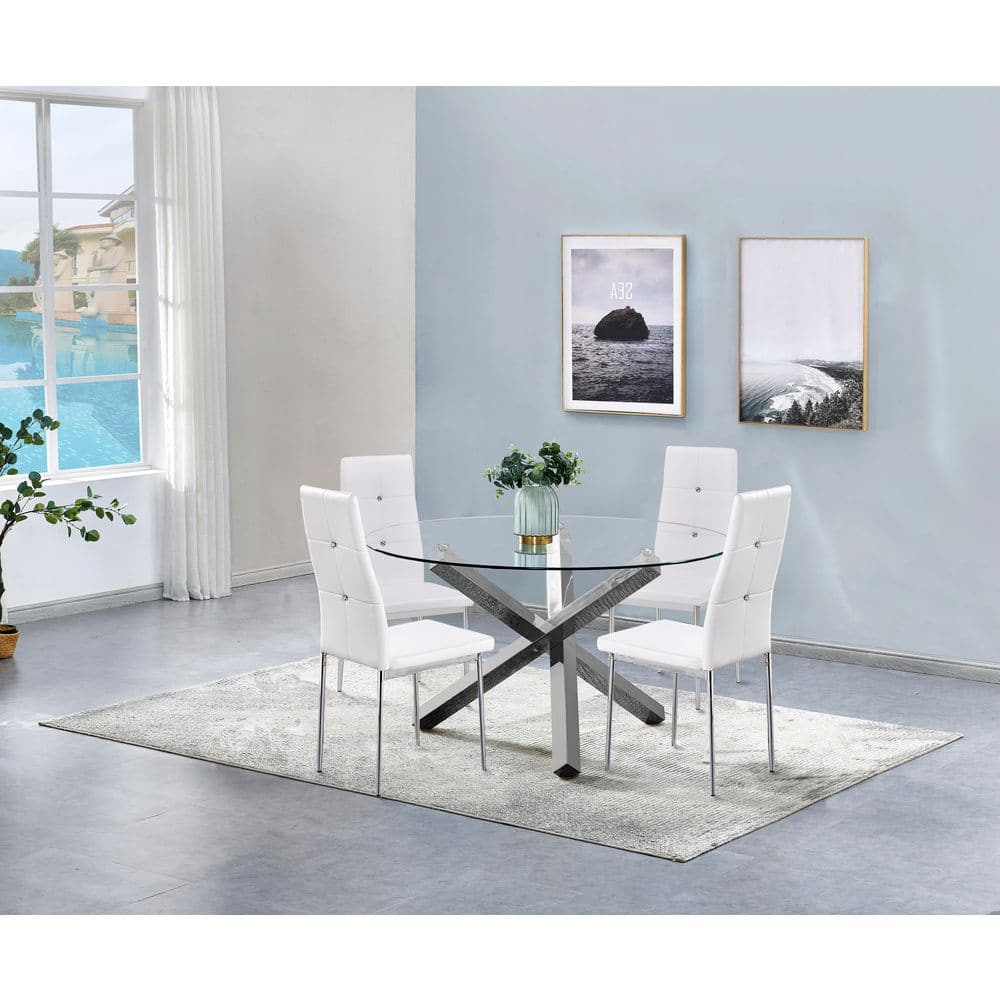 Best Master Furniture Dree 5-Piece White Modern Round Dining Set ...
