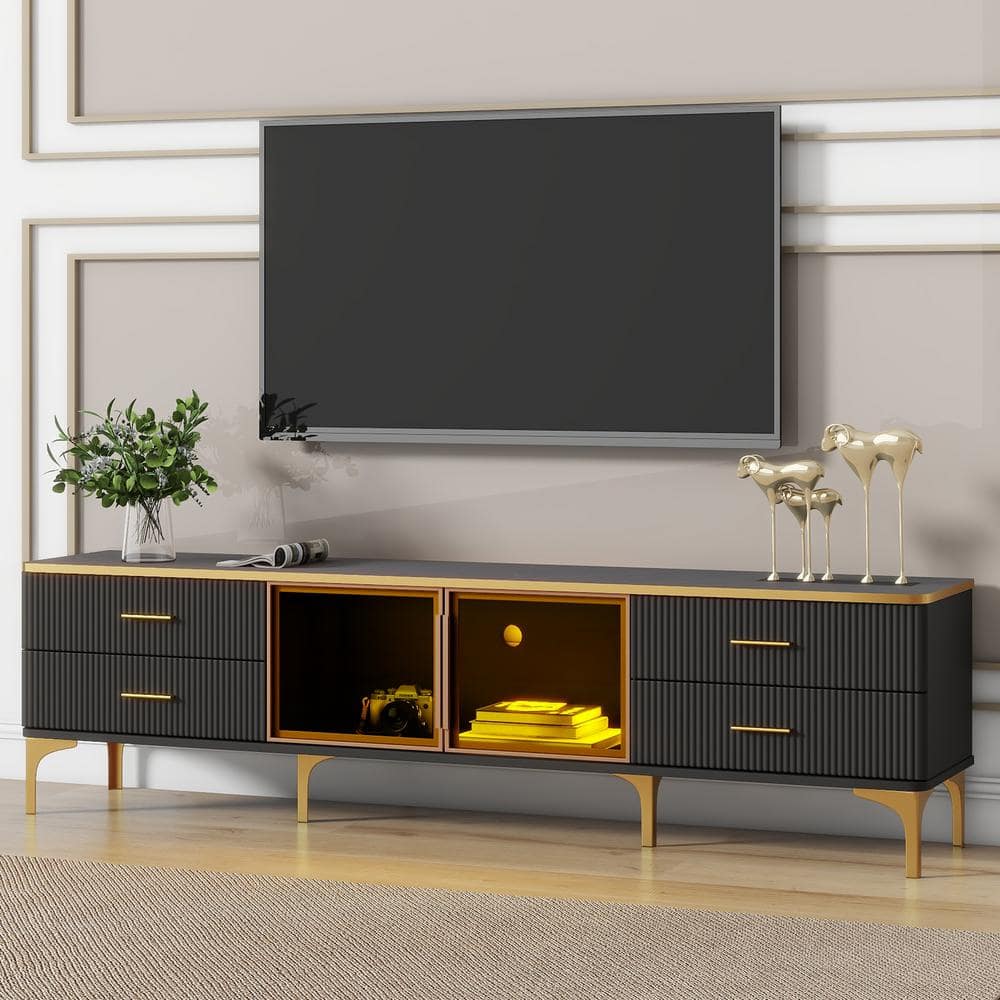 Harper & Bright Designs Black Stylish LED TV Stand Fits TVs up to 70 to ...