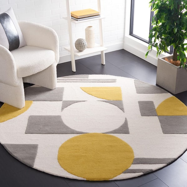 SAFAVIEH Rodeo Drive 6 ft. x 6 ft. Gray/Gold Geometric Round Rug RD856D ...