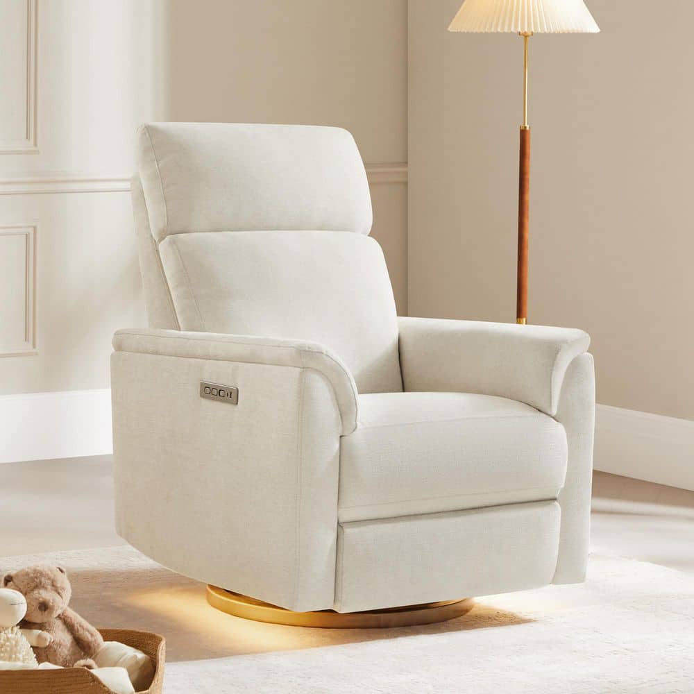 Spruce & Spring Amos Linen Fabric Swivel Glider Power Recliner Chair ...