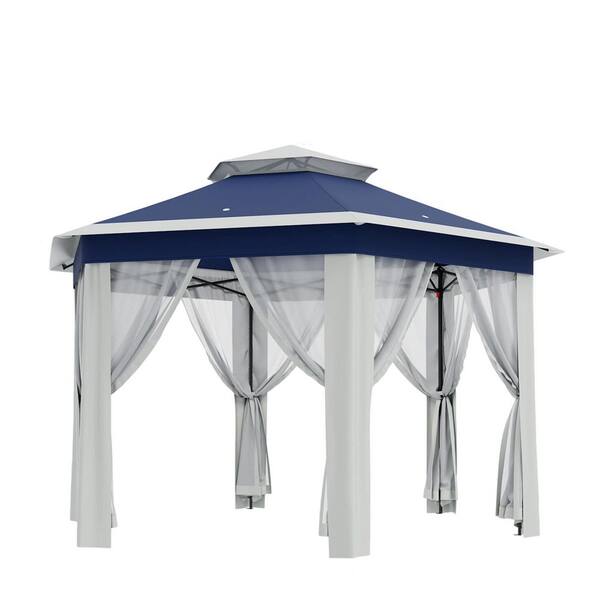 13 ft. x 13 ft. Blue and Beige Steel Pop Up Outdoor Gazebo with 6 ...