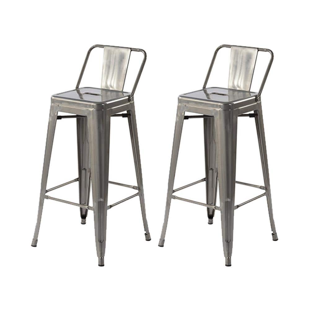 Homy Casa VUSTU 29 in. Kitchen Counter Height Silver Metal Bar Stools ...