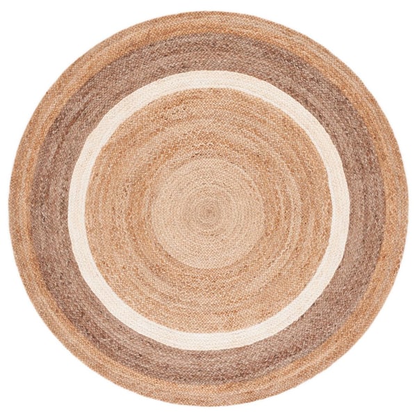 SAFAVIEH Natural Fiber 6 ft. x 6 ft. Natural/Gray/Ivory Geometric Round ...