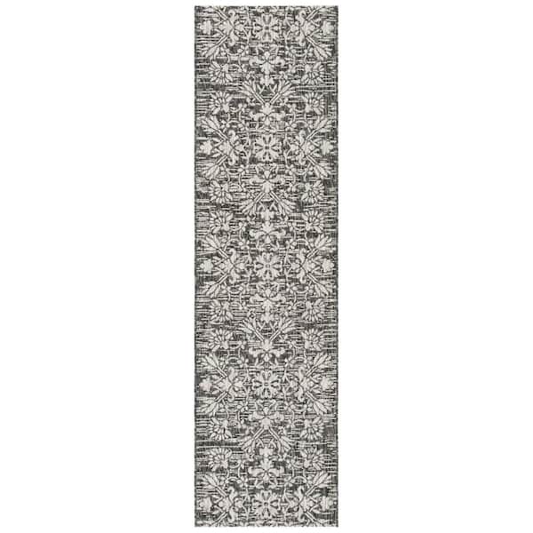 SAFAVIEH Courtyard Black/Light Gray 2 ft. x 8 ft. Antique Floral Indoor ...