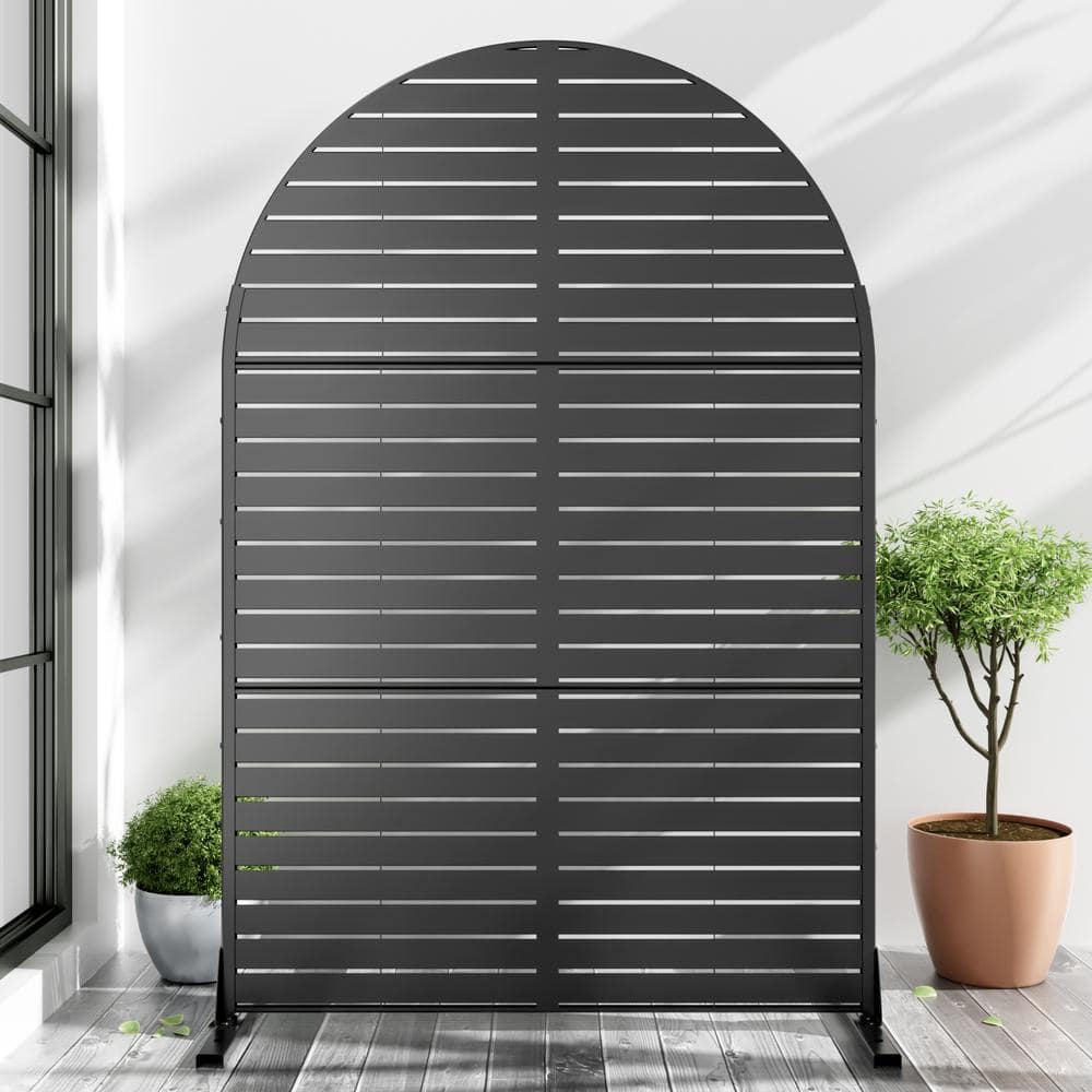 Lirago 72 in. x 47 in. Arched-Top Black Privacy Screen Galvanized ...