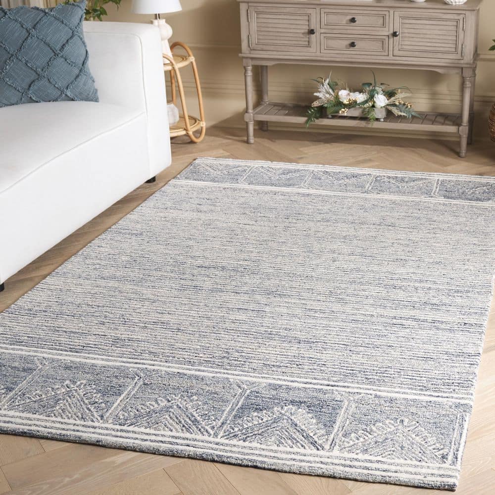 SAFAVIEH Pine 4 ft. x 6 ft. Blue/Ivory Sunburst Border Area Rug PNE805M ...
