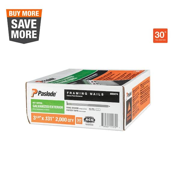 Paslode 3-1/4-in x 0.131-Gauge 30-Degree Hot-Dipped Galvanized Round Drive Papertape Framing ...