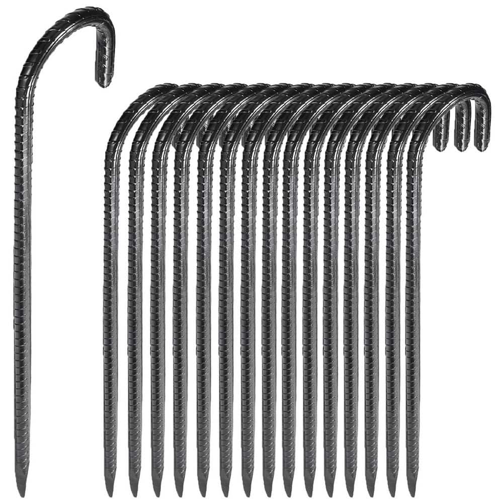 Tosulte 12 in. Heavy Duty Galvanized Steel J-Shape Hook Rebar Stake ...
