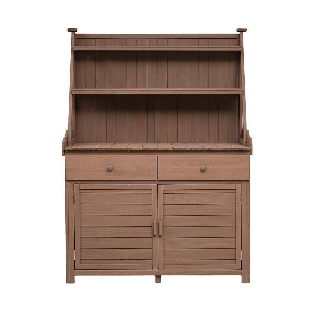 23 in. W x 65 in. H Brown Outdoor Fir Wood Potting Bench Table Garden ...