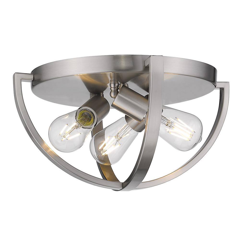 Golden Lighting Colson 14.13 in. 3-Light Pewter Flush Mount 3167-FM15 ...