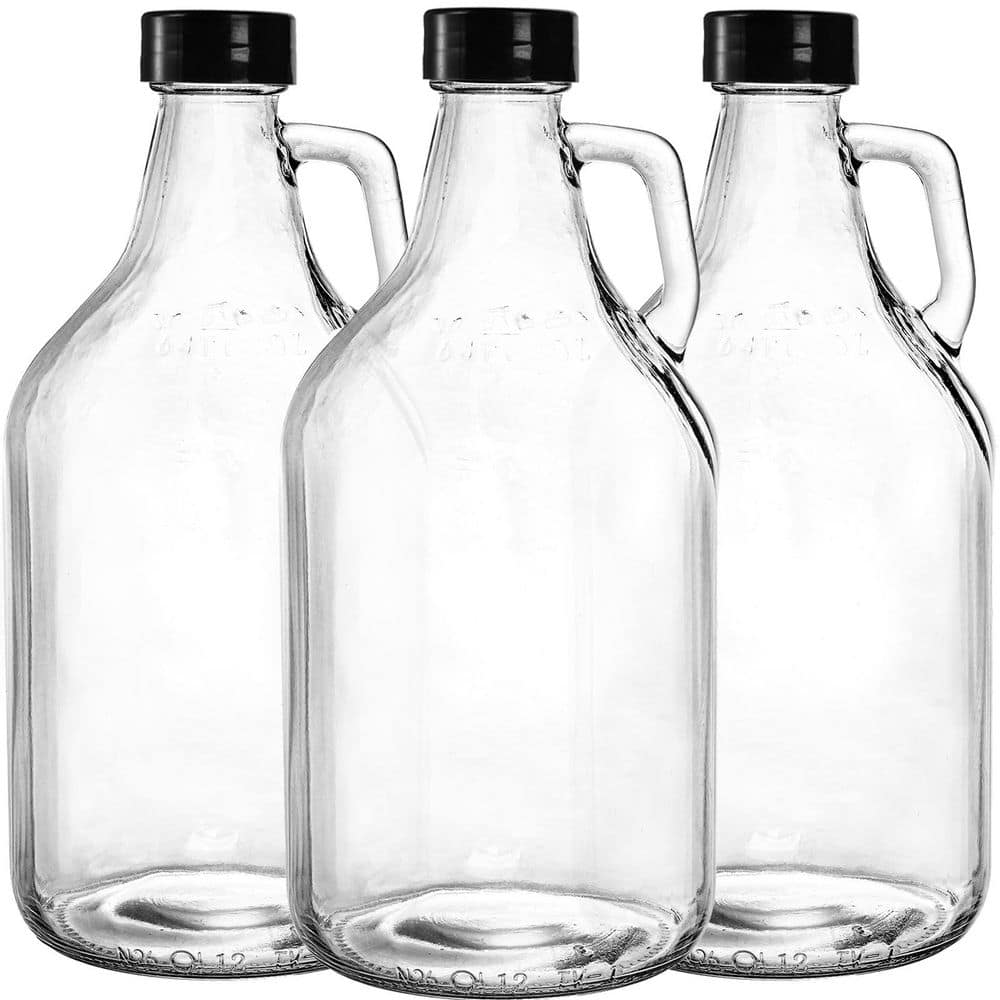 Wudkey 3-Pack 64 oz. Clear Glass Growler, Half Gallon Jugs w/ Seal Cap ...