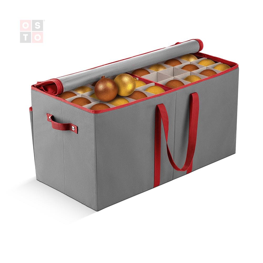 OSTO 25.5 in. Gray Non-woven Ornament Storage Box (128-Ornaments) OSP ...