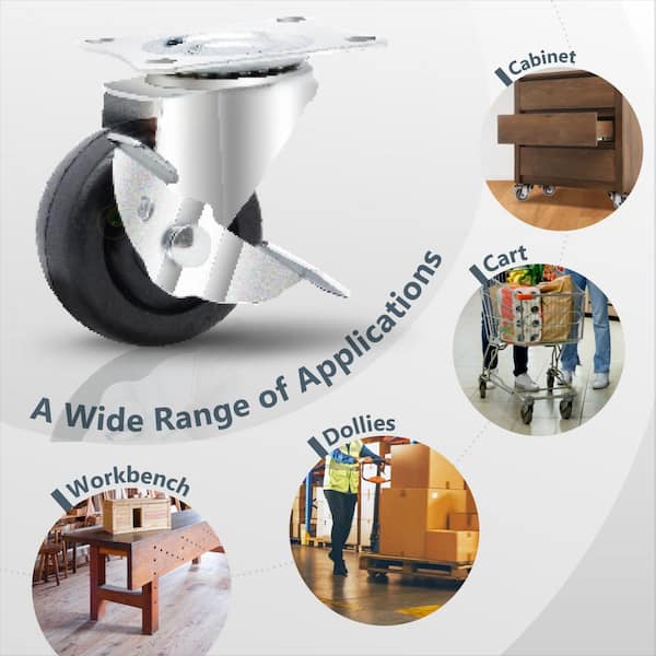 ‎POWERTEC 2 in. Swivel Plate Caster Wheels 2-with Brakes and 2-Without ...