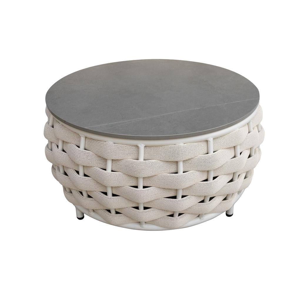 TWT Beige Round Olefin Woven Rope Aluminum Patio Outdoor Coffee Table ...