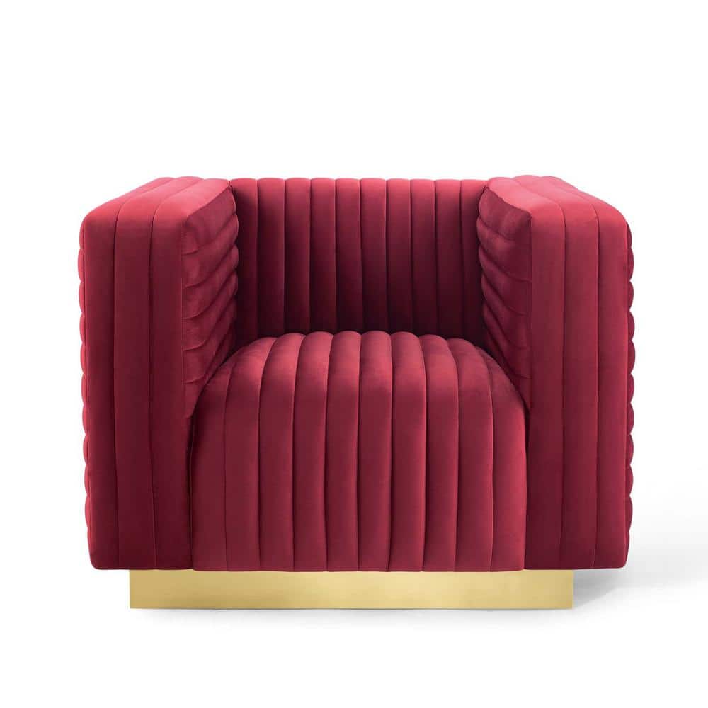 MODWAY Charisma Maroon Channel Tufted Performance Velvet Accent ...