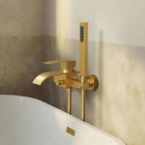 GRANDJOY Wall Mount Waterfall 3-Handle 2-Spray Tub and Shower Faucet 5. ...