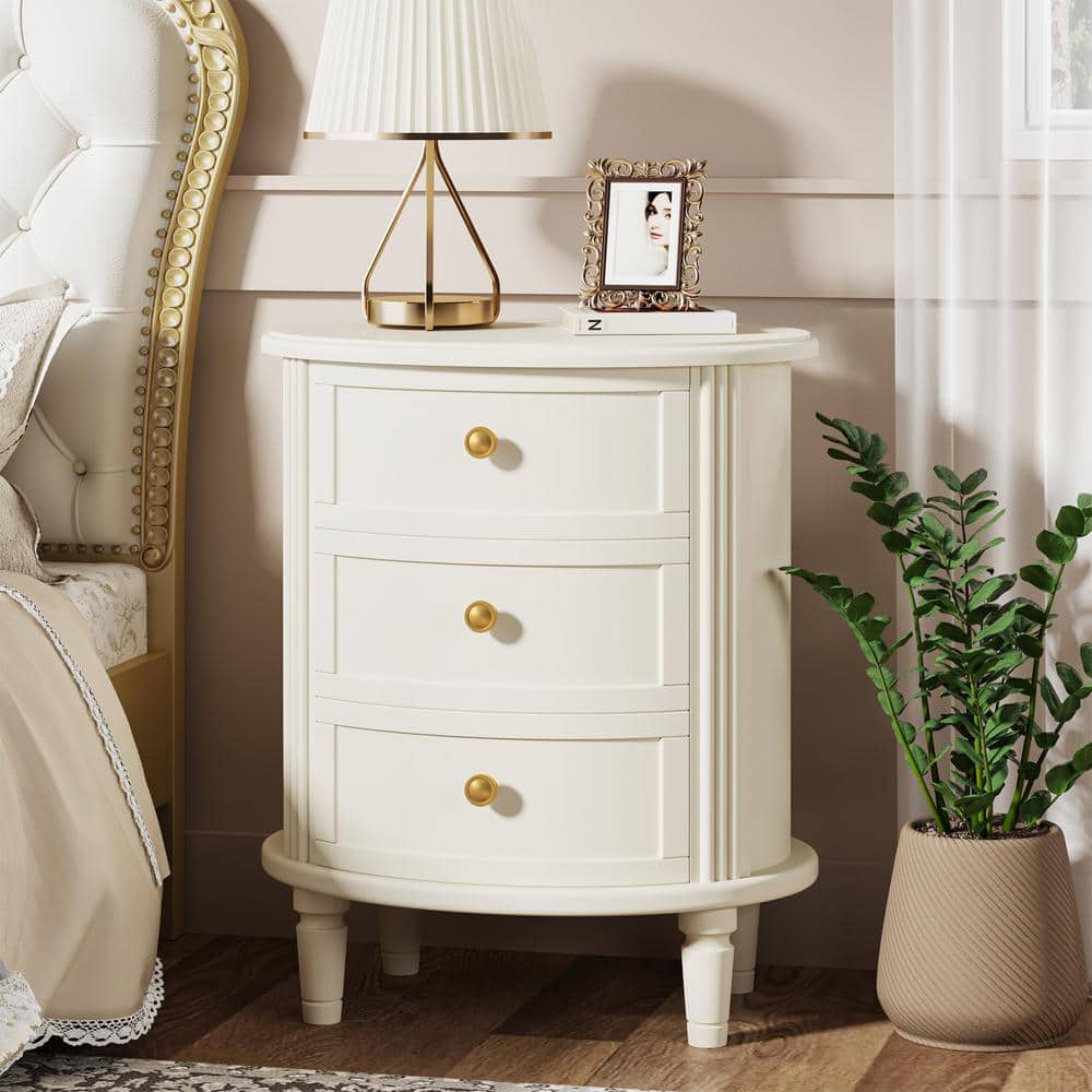 BYBLIGHT Fenley White Oval 3-Drawer 20 in. Width Nightstand, Farmhouse ...
