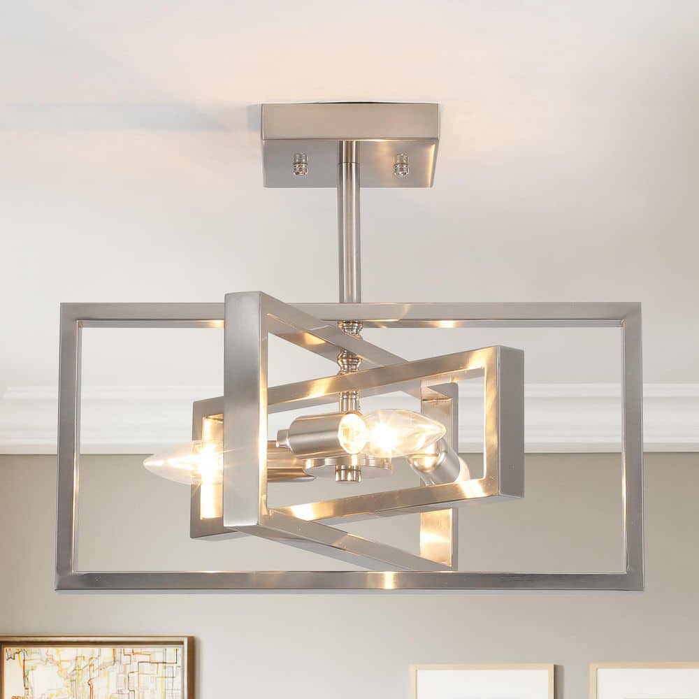 ZJVAIVE 15.8 in. 3-Light Nickel Modern Semi-Flush Mount Ceiling Light ...
