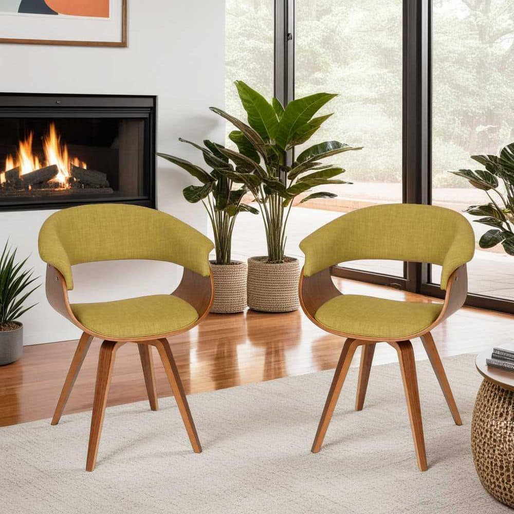 Armen Living Summer Green / Walnut Fabric Arm Chair (Set of 2 ...