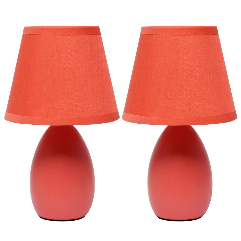 Simple Designs 9.45 in. Orange Mini Egg Oval Ceramic Table Lamp (2-Pack ...