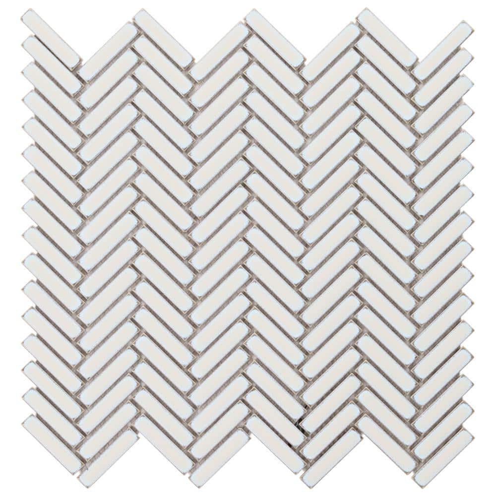 Ivy Hill Tile Motif Herringbone Snow White 2.78 in. x 0.25 in. Glossy ...
