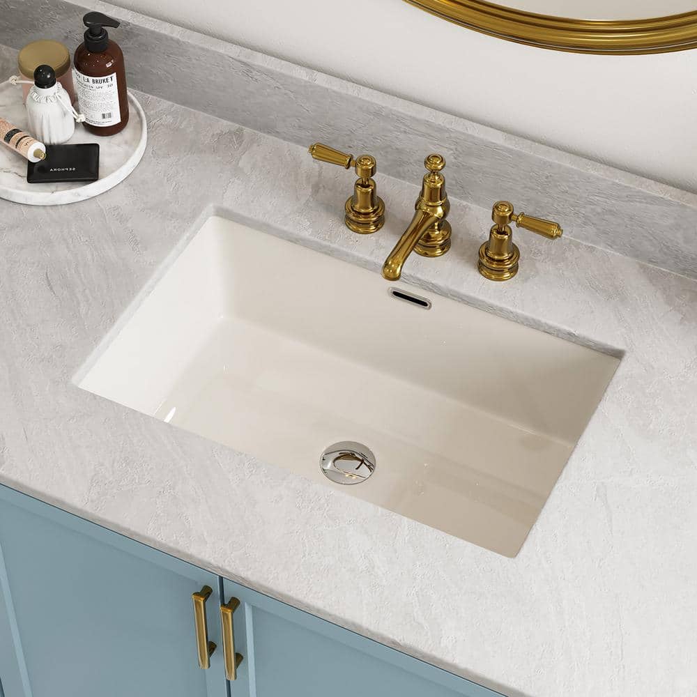 HOROW 23-5/8 in .Rectangle Undermount Bathroom Sink in Biscuit with ...
