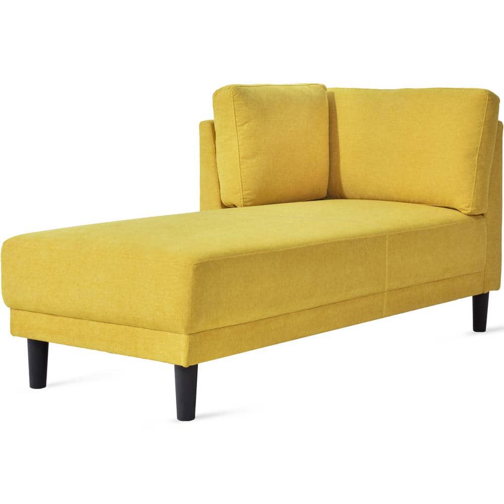 LUCKY ONE 65 in. Yellow Solid Polyester Twin Size Chaise Lounge Sofa ...