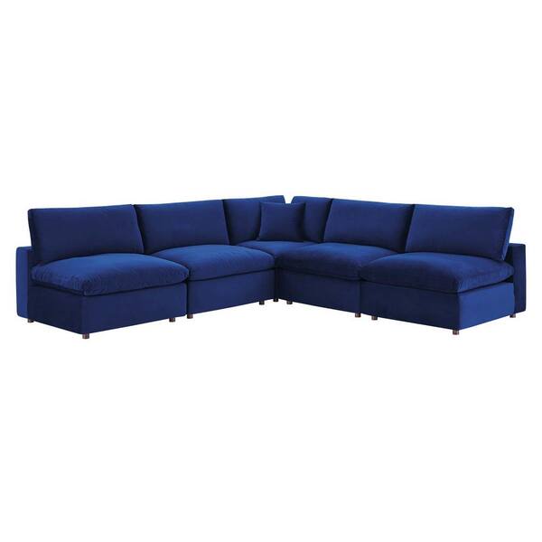 MODWAY 5-Piece Navy Commix Down Filled Overstuffed Performance Velvet ...