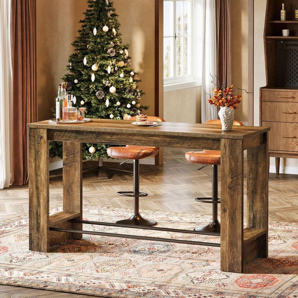 BYBLIGHT Kearsten 37. 4in. H Rectangle Bar Table with Foot Rests, Brown ...