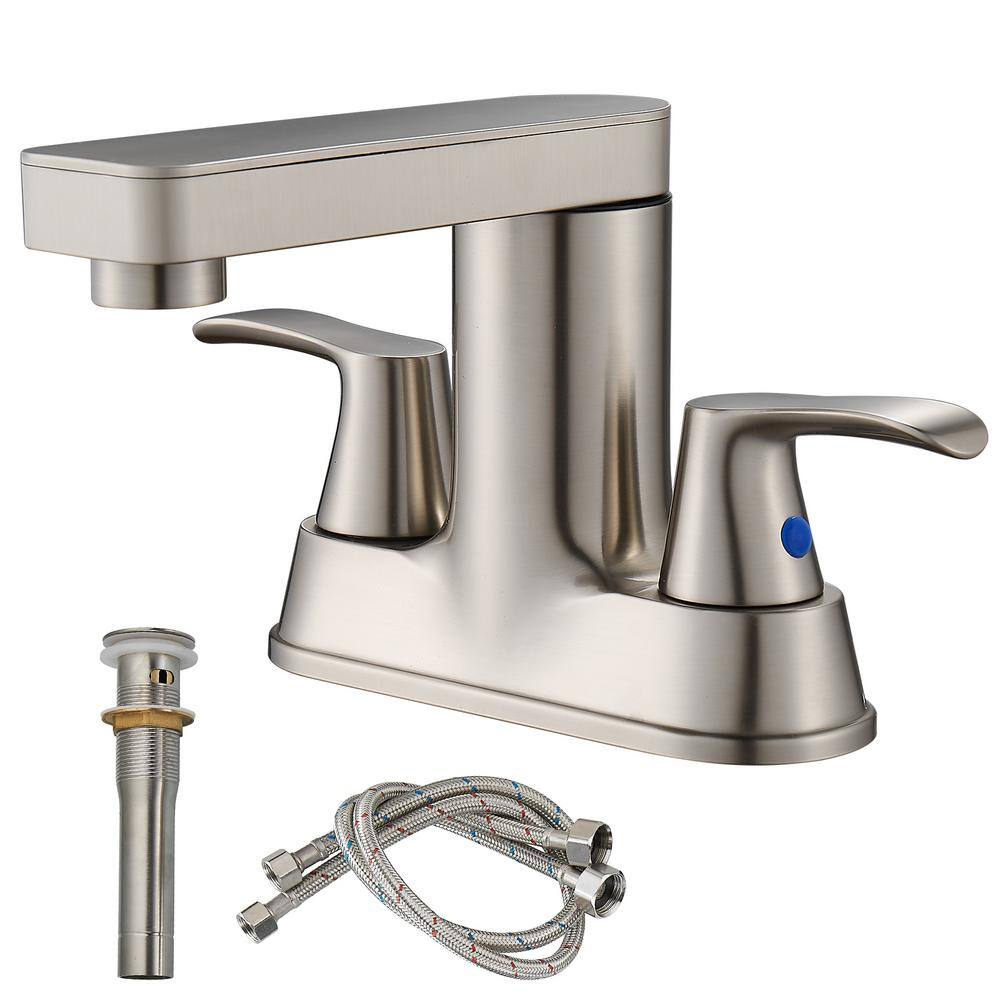 Heemli Rotatable 4 in. Centerset Double Handle Bathroom Faucet with Drain Kit Included in ...
