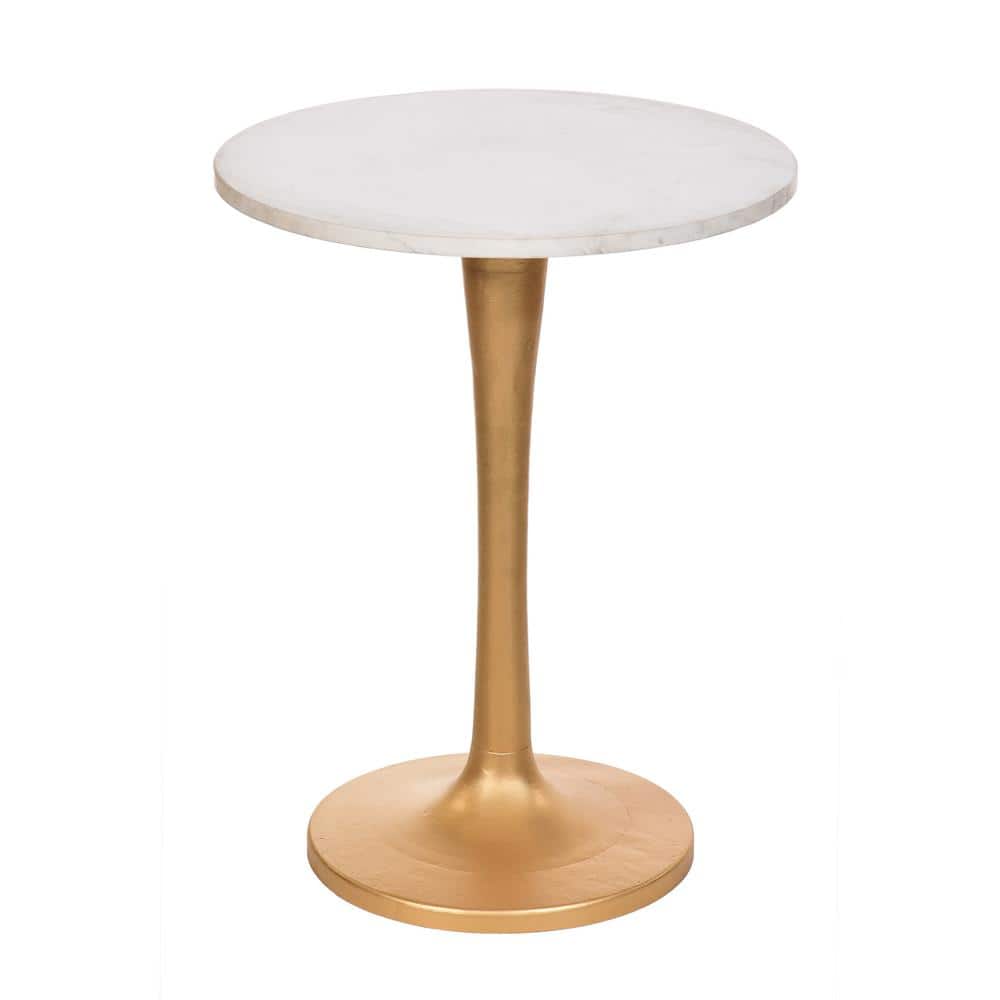 Carolina Chair & Table Piuma 19 in. Round White and Antique Gold Marble ...
