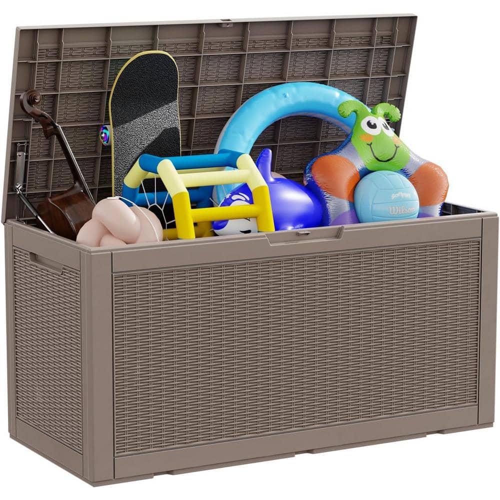Reviews for OUPES 100 gal. Light Brown Resin Outdoor Storage Deck Box ...