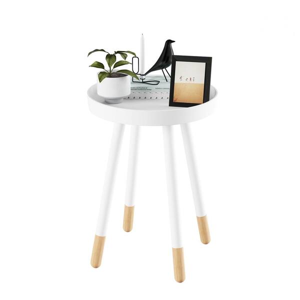 Lavish Home White Wooden Round Tray Top Color-Block Side Table ...