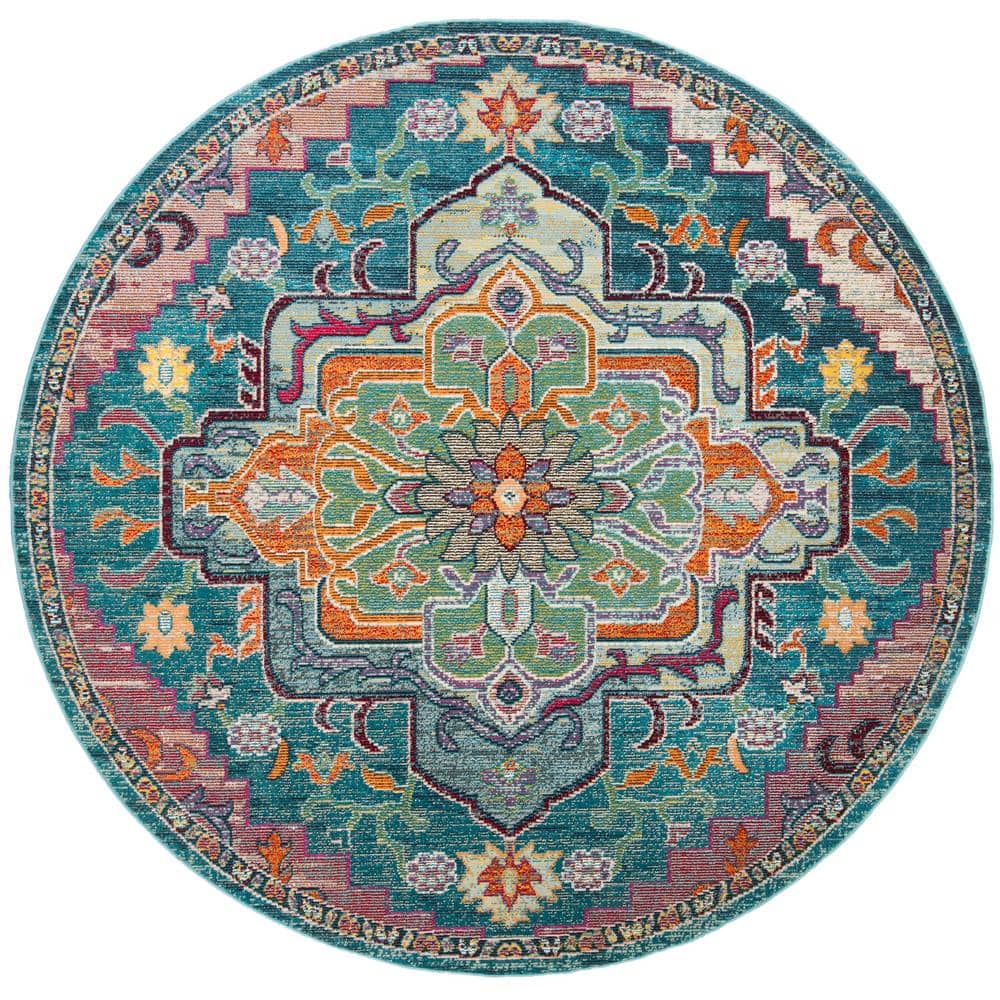 SAFAVIEH Crystal Teal/Rose 5 ft. x 5 ft. Round Border Area Rug CRS501T ...