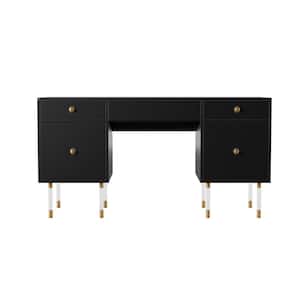 Helston 55 in. Rectangle Black Wood Writing Desk with Drawers HD387284 ...