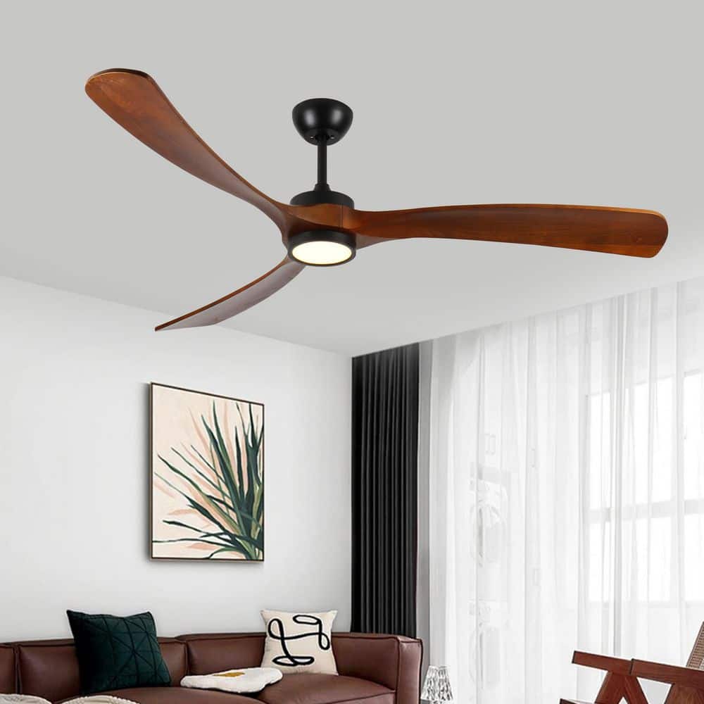 FEKZO 72 in. Indoor Black Downrod Mount Standard Ceiling Fan with Wood ...