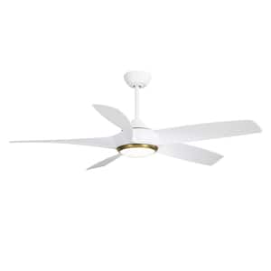 Breezary Blaine 52 in. Integrated LED Indoor White and Gold Ceiling Fan ...