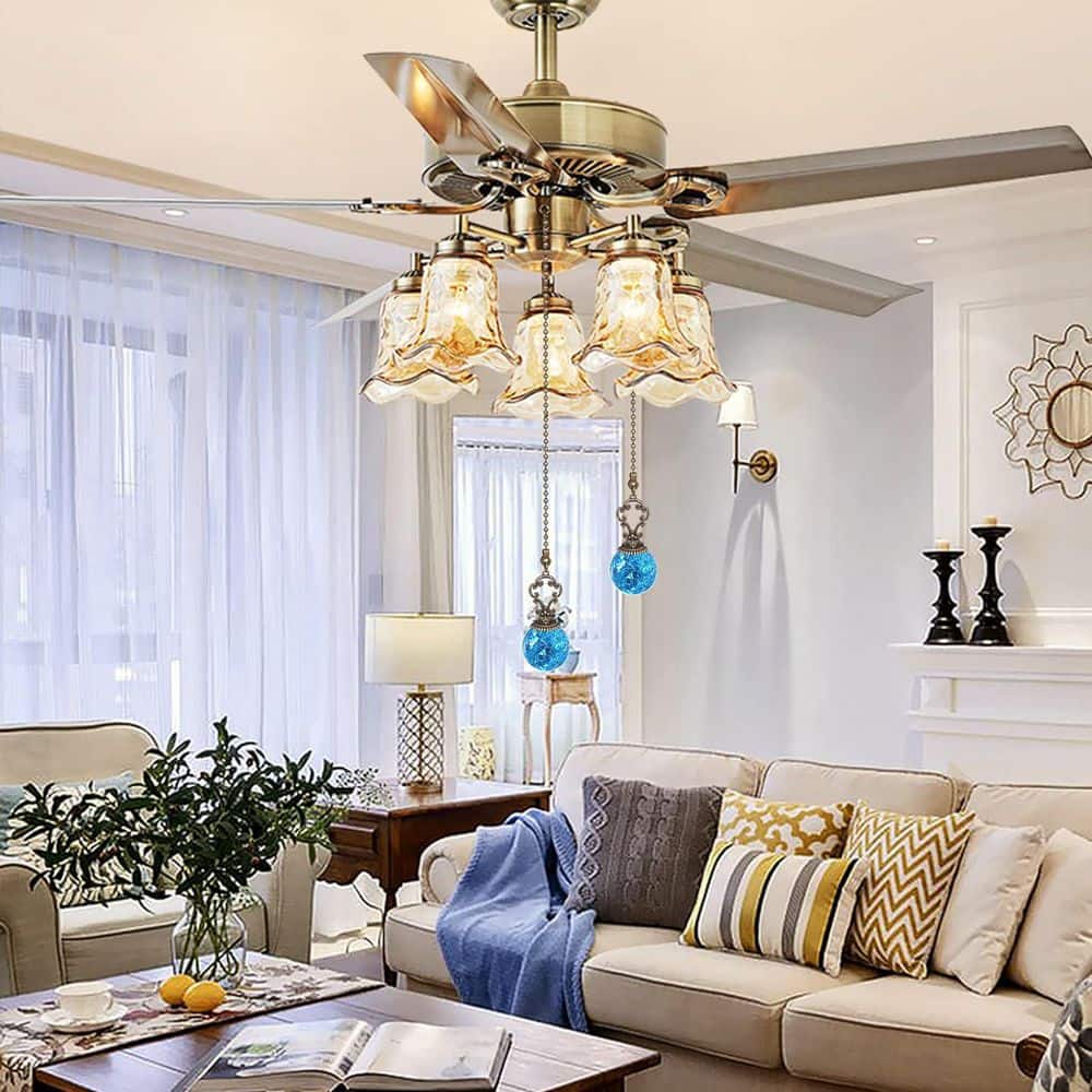 phyfalip Lake Blue Ice Cracked Ball 15 in. Ceiling Fan Pull Chains with ...